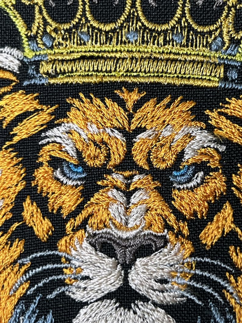 Regal Lion King Embroidery Design Noble Jungle Monarch With Crown for Dark Textiles, Powerful ...