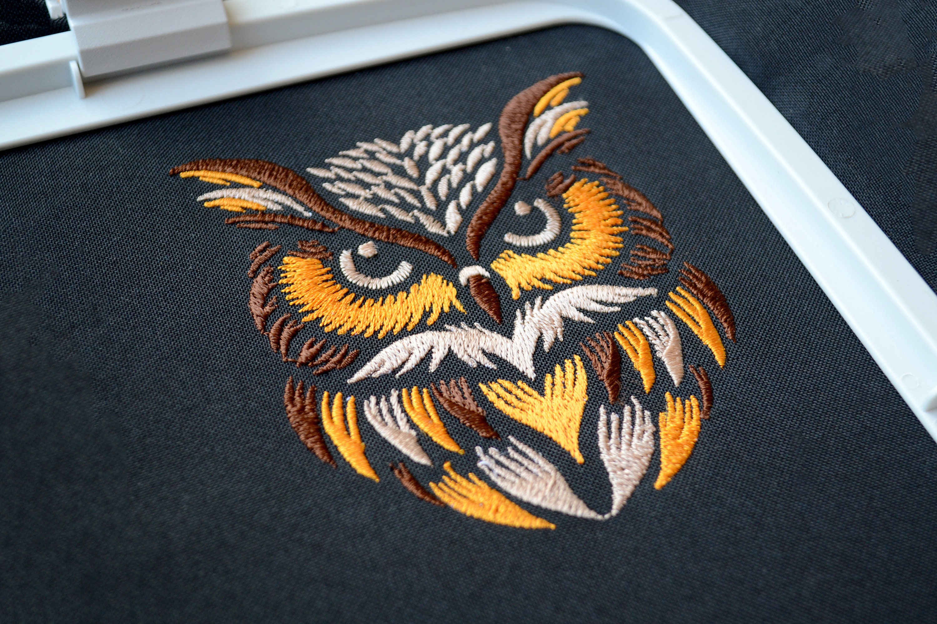 Owl Embroidery Design Majestic Night Bird Pattern for Black Fabric ...