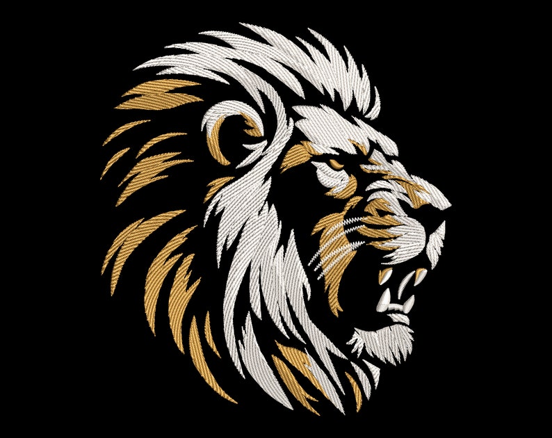 Angry Lion Face Embroidery Design Fierce Jungle King for Dark Fabric ...