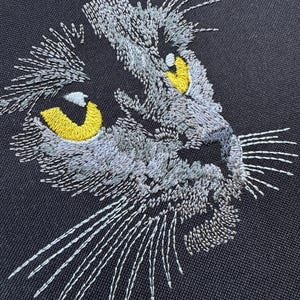 Realistic Black Cat Embroidery Design - Fierce Eyes Feline Art, Animal ...