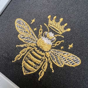 Queen Bee Embroidery Design - Royal Luxurious Insect for Dark Textiles ...