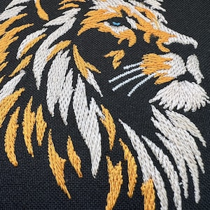 Majestic Lion Head Embroidery Design - Royal Feline for Dark Textiles ...