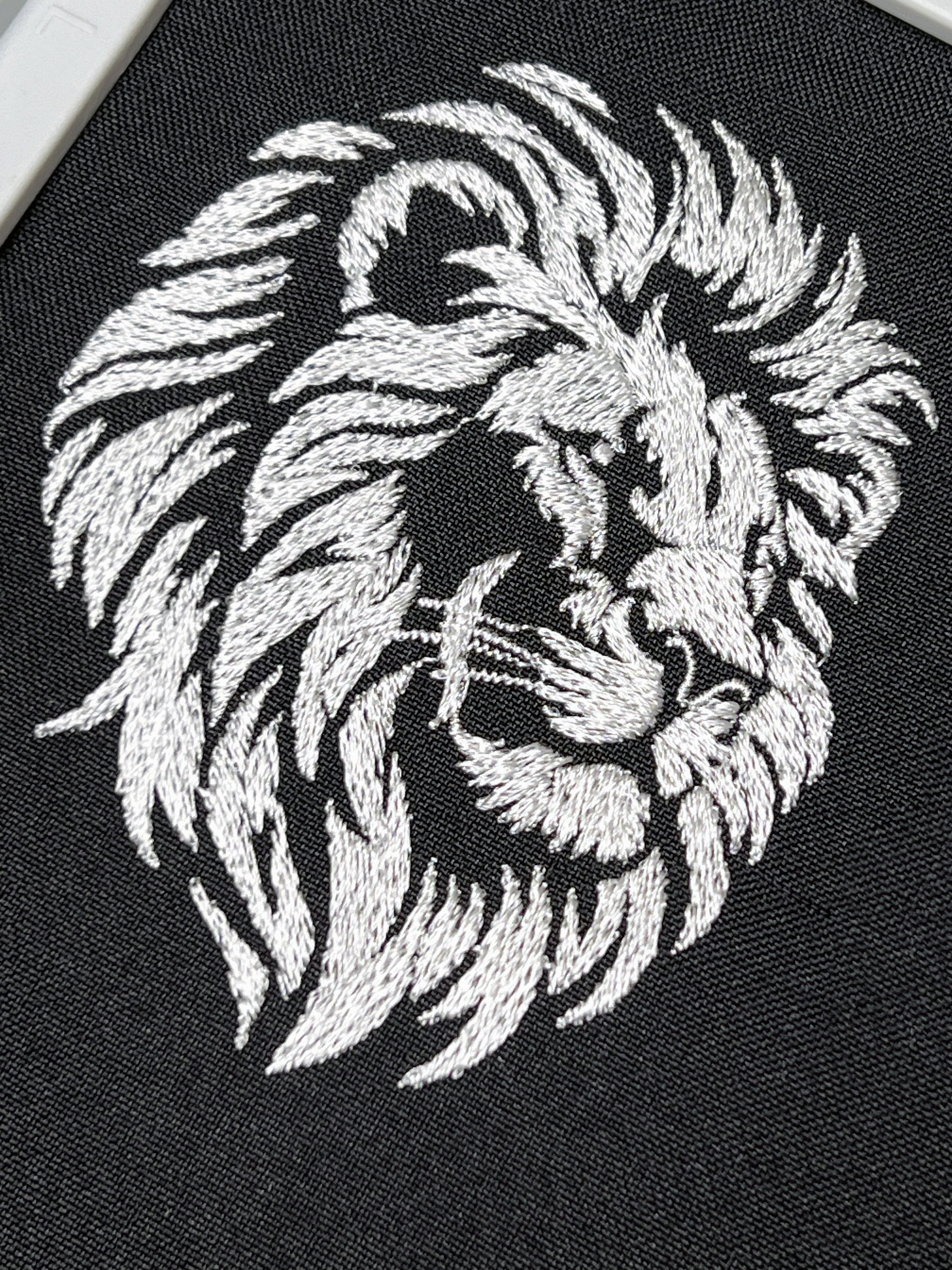 White Lion Head Embroidery Design - African King Face for Dark Textiles ...