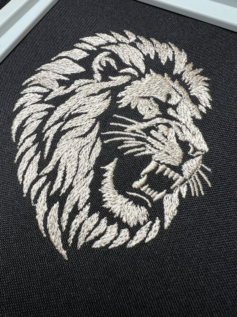 Fierce Lion Head Embroidery Design Royal Angry Feline for Dark Textiles ...