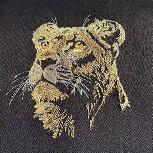 Lioness Embroidery Design – Realistic Big Cat Pattern for Dark Textiles ...