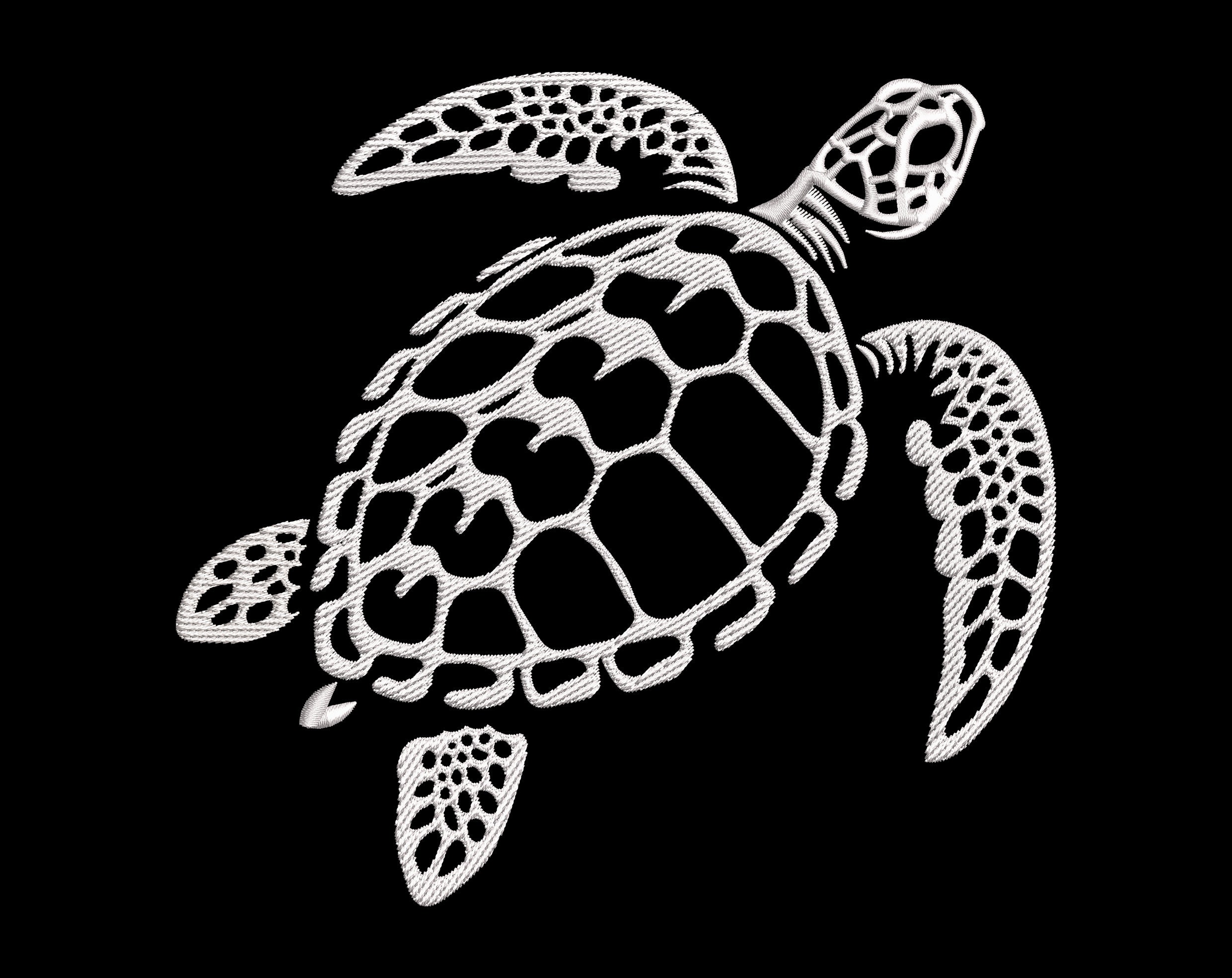 Sea Turtle Embroidery Design Oceanic Wildlife Pattern for Black Fabric ...