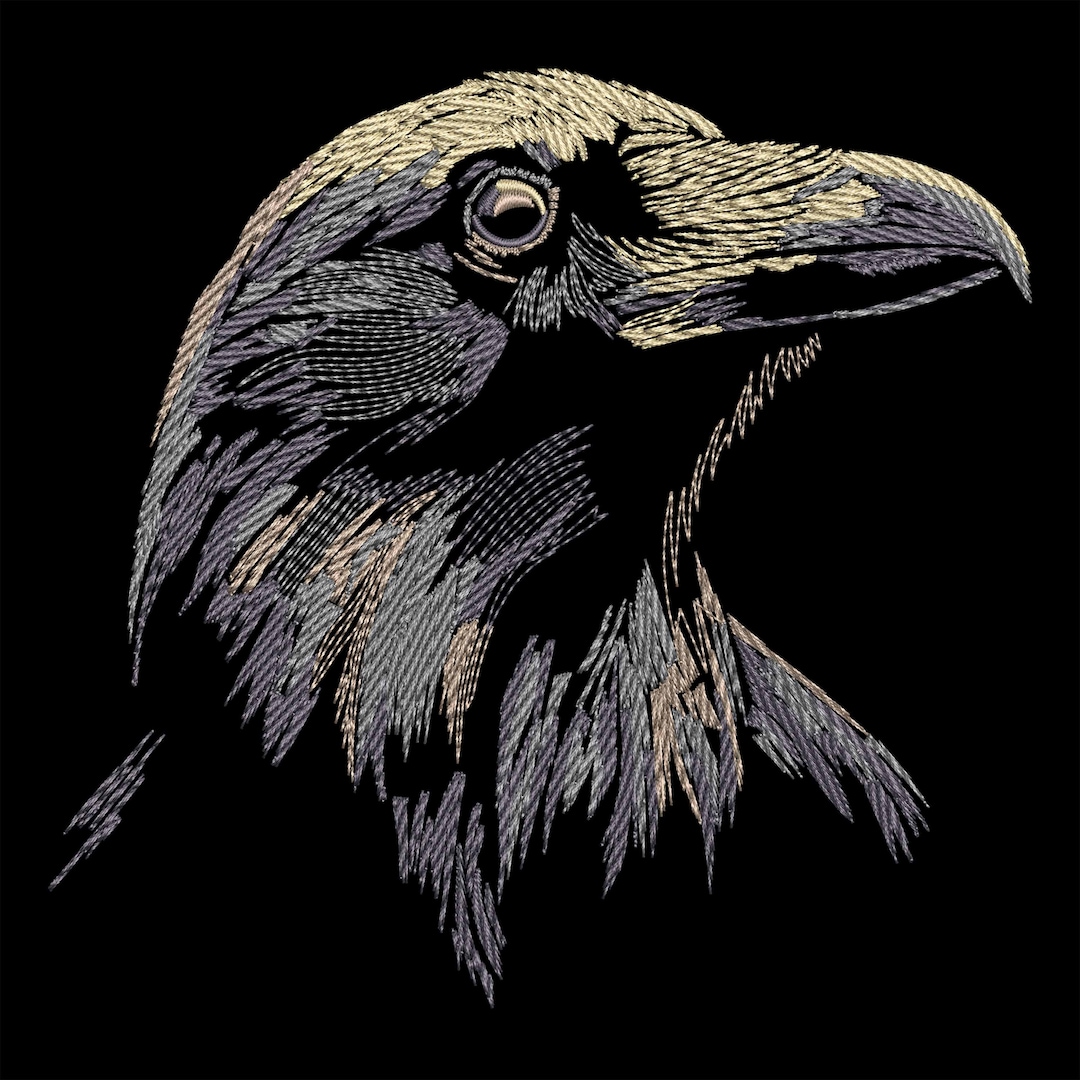 Raven Embroidery Design – Realistic Bird Pattern, Gothic Wildlife ...