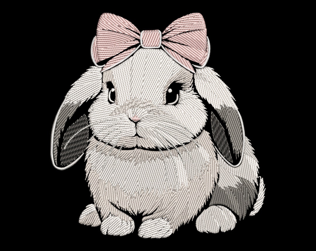 Charming Bunny With Bow Embroidery Design - Lifelike Easter Rabbit Girl ...
