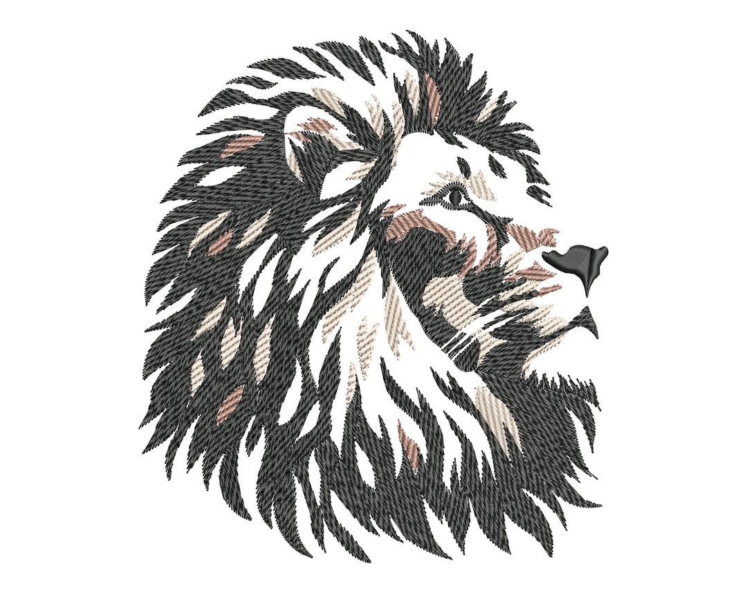 Lion Head Embroidery Design - Optimized for Light-colored Fabrics, Wild ...