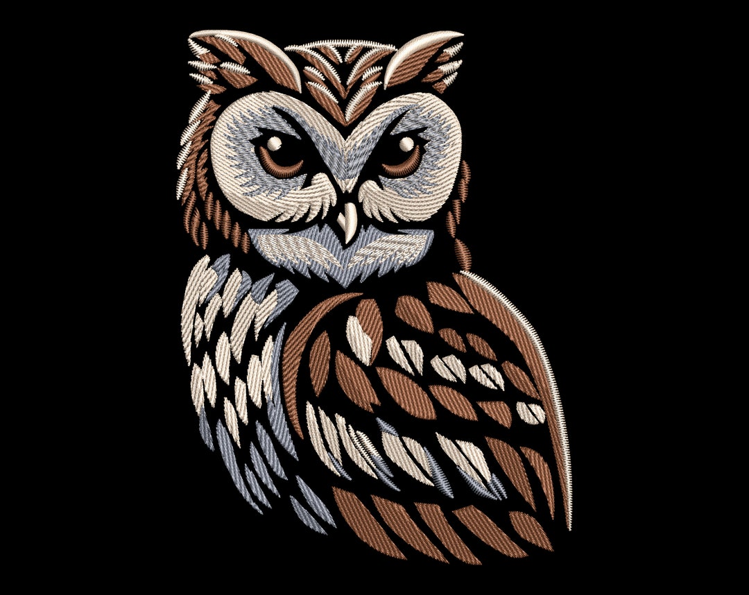 Wise Owl Embroidery Design - Mystic Night Bird Pattern for Black Fabric ...