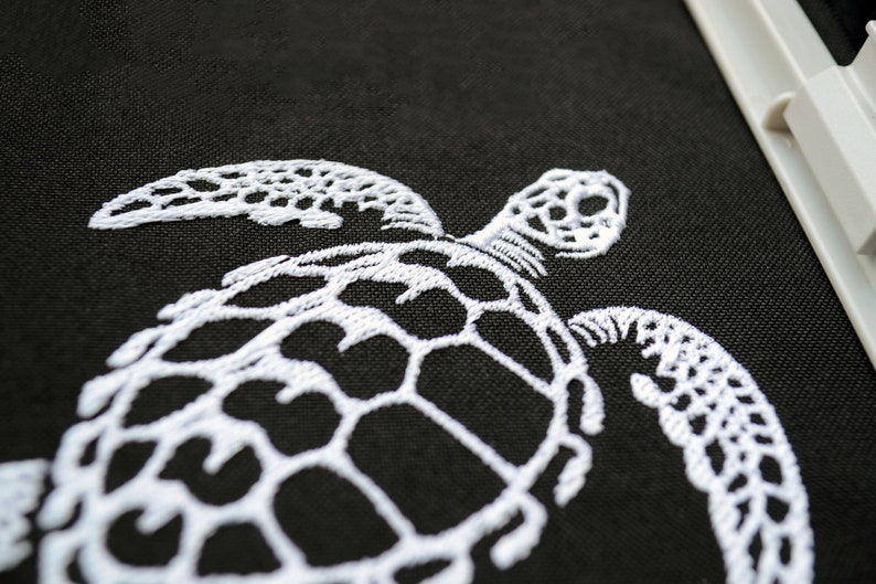 Sea Turtle Embroidery Design - Oceanic Wildlife Pattern for Black ...