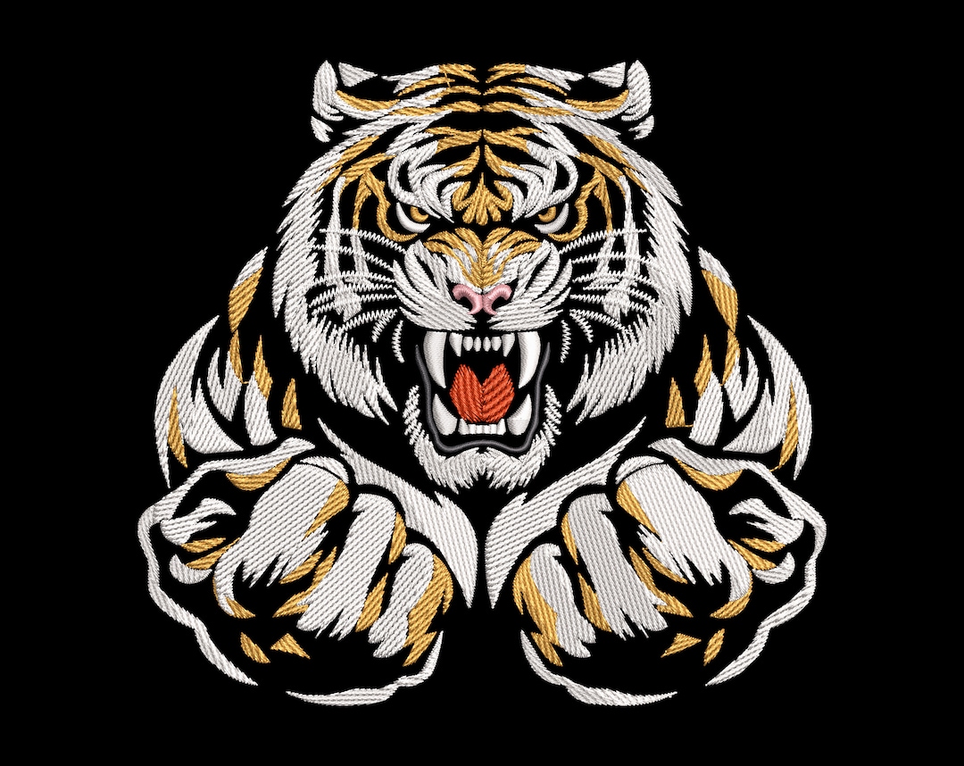 Brutal Tiger Fighter Embroidery Design - Fierce Raw Power for Dark ...