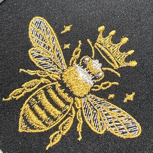 Queen Bee Embroidery Design - Royal Luxurious Insect for Dark Textiles ...