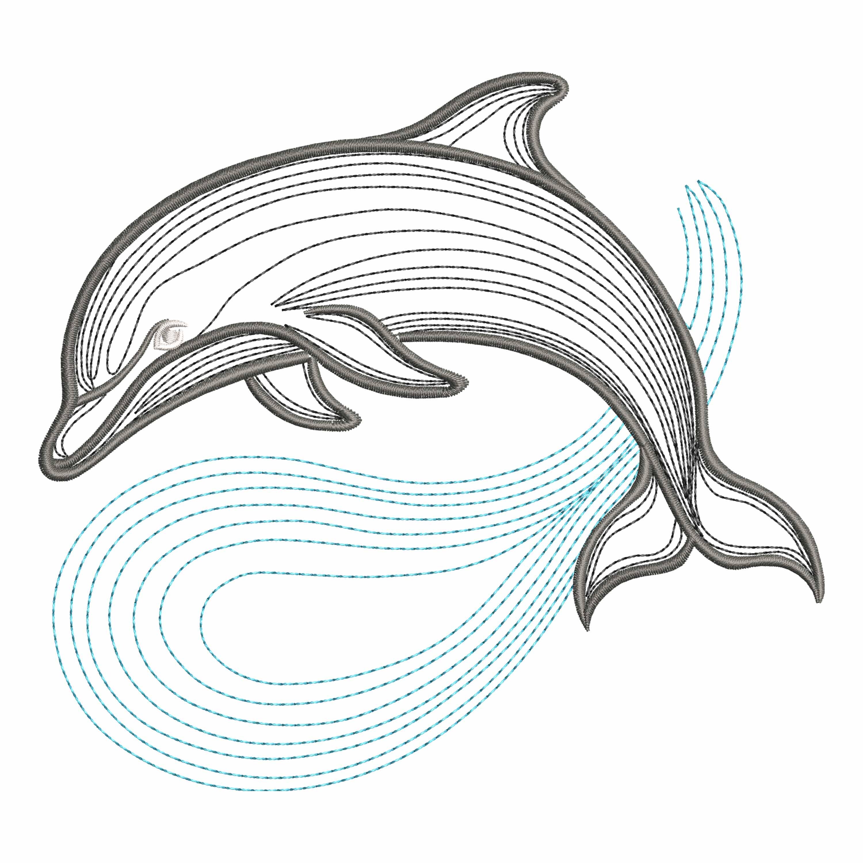 Dolphin Embroidery Design – Marine Wildlife Pattern, Ocean Waves Motif ...