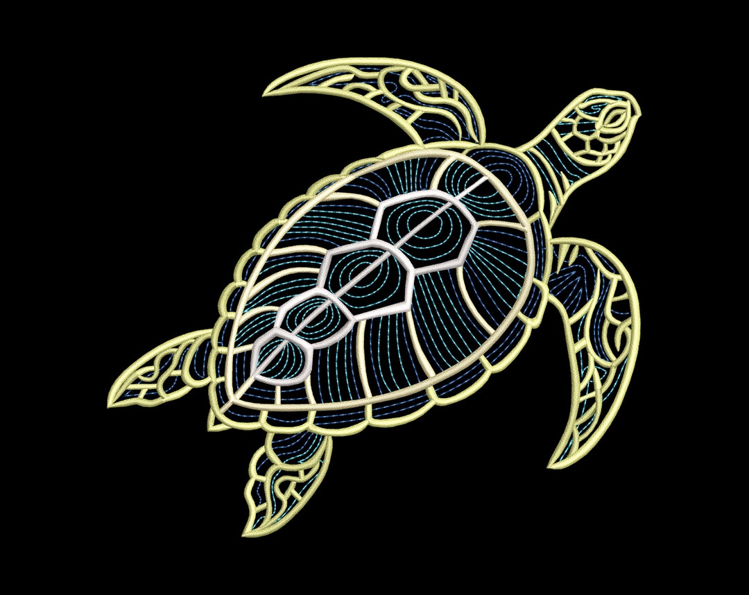 Shining Turtle Embroidery Design, Aquatic Vibes Pattern for Dark ...