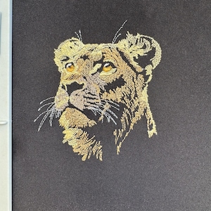 Lioness Embroidery Design – Realistic Big Cat Pattern for Dark Textiles ...