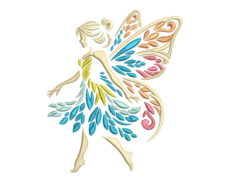 Colorful Fairy Embroidery Design - Whimsical Magic for Black Fabric ...