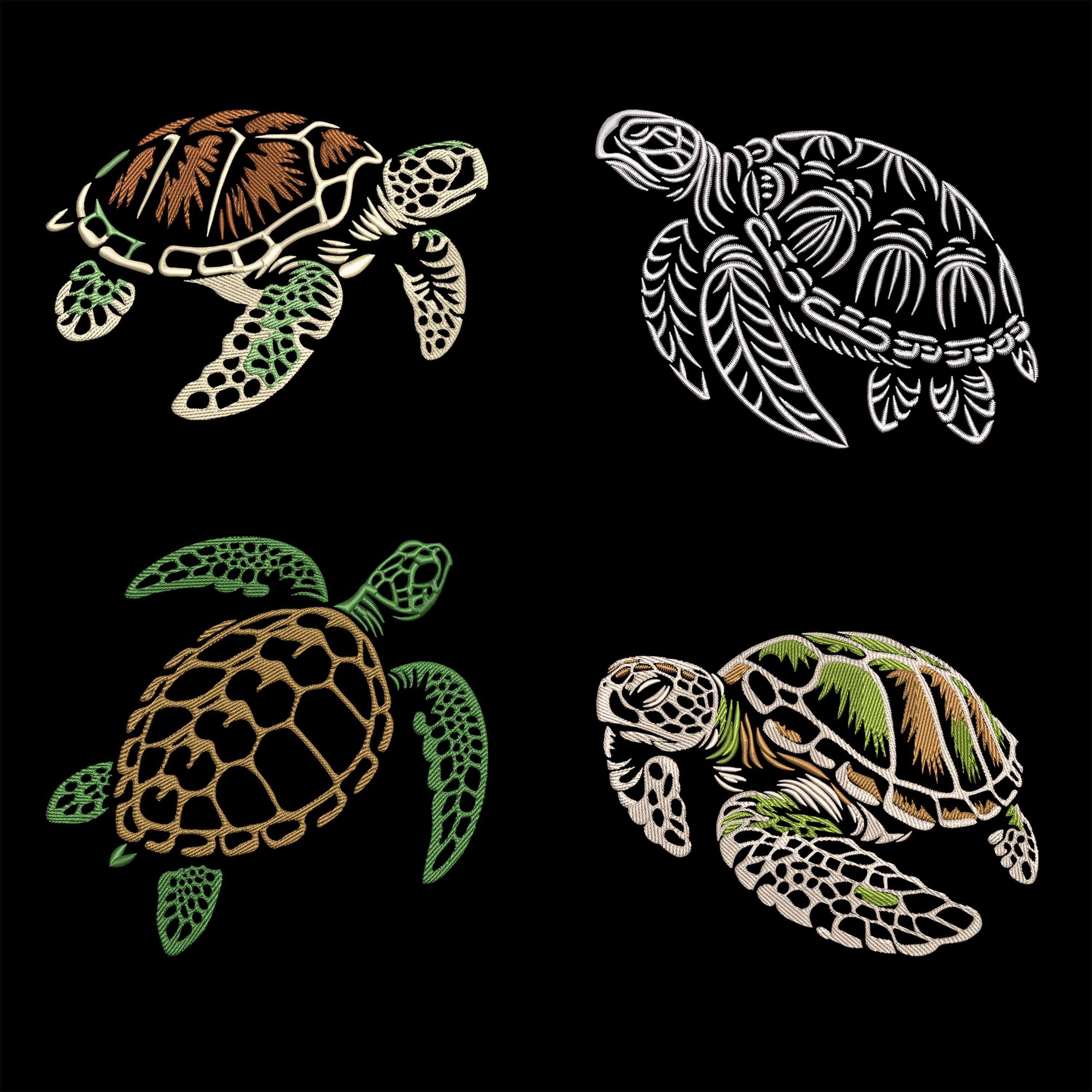 Oceanic Turtle Embroidery Desgins SET, Sea Creature Pattern for Dark ...