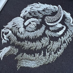 Monochrome Bison Head Embroidery Design - Majestic Wild Animal Machine ...