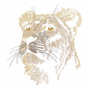 Lioness Embroidery Design – Realistic Big Cat Pattern for Dark Textiles ...