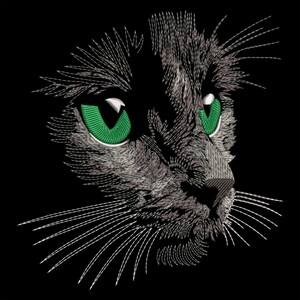 Realistic Black Cat Embroidery Design - Fierce Eyes Feline Art, Animal ...