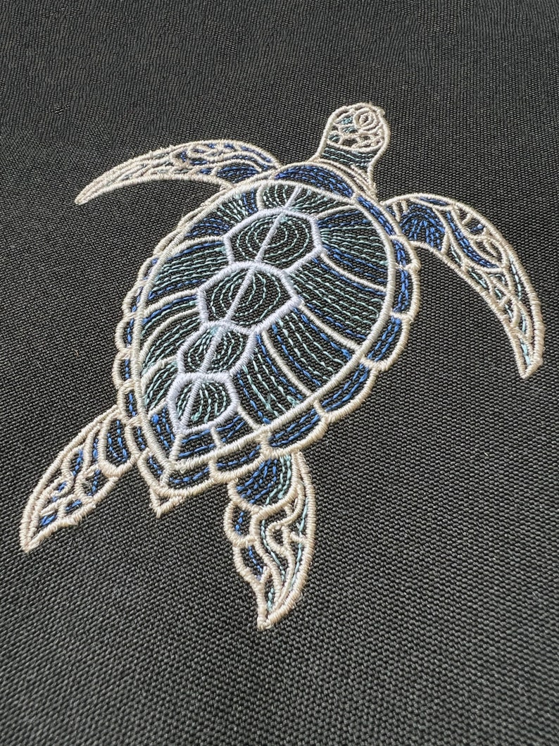 Shining Turtle Embroidery Design, Aquatic Vibes Pattern for Dark ...