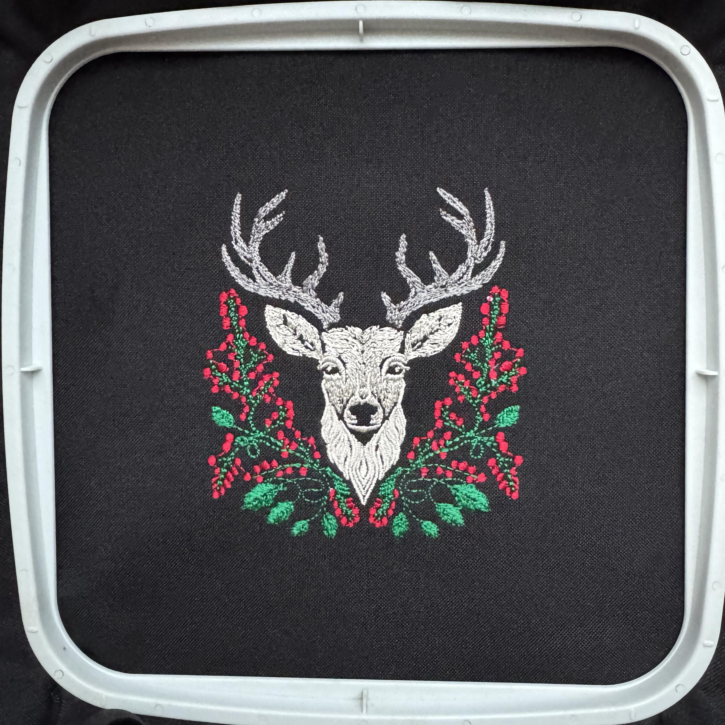 Elegant Stag & Berries Embroidery Design–nature-inspired Pattern for ...