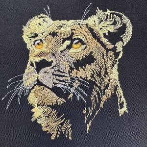 Lioness Embroidery Design – Realistic Big Cat Pattern for Dark Textiles ...