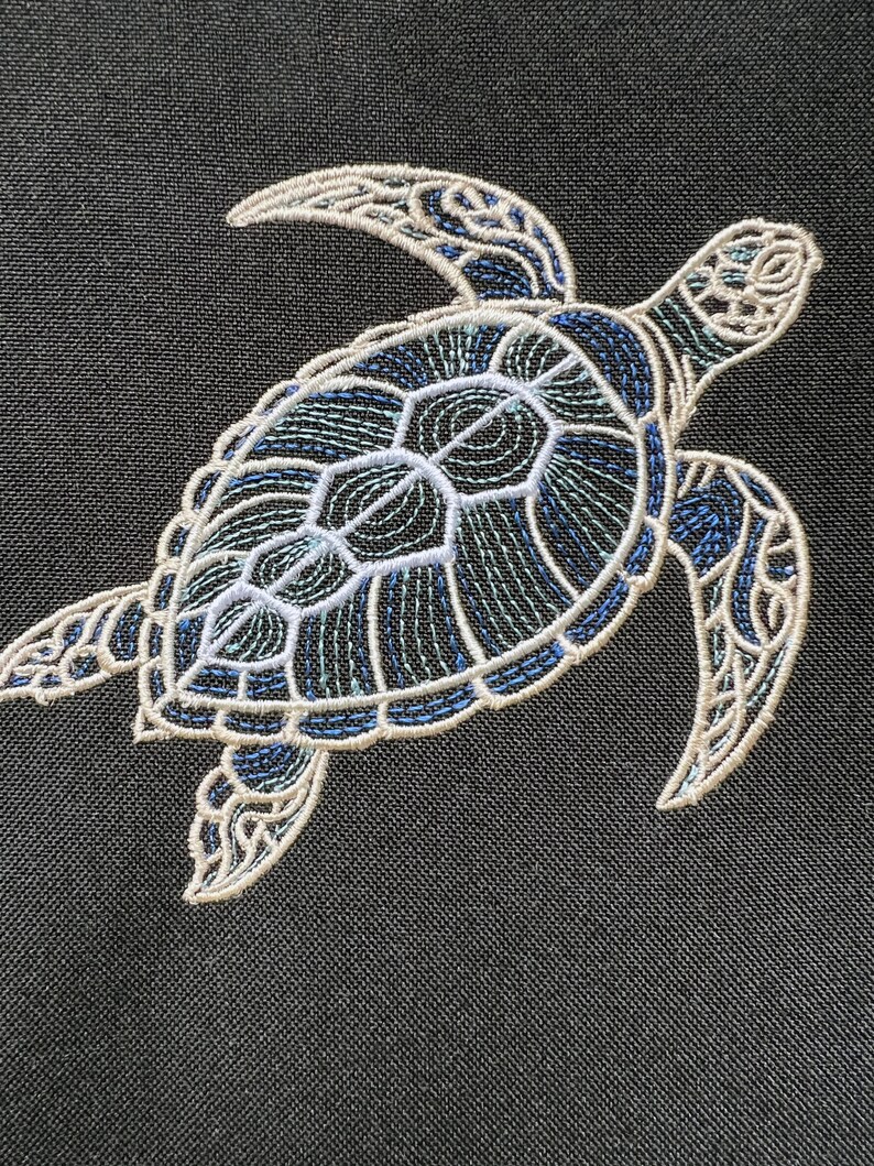Shining Turtle Embroidery Design, Aquatic Vibes Pattern for Dark ...