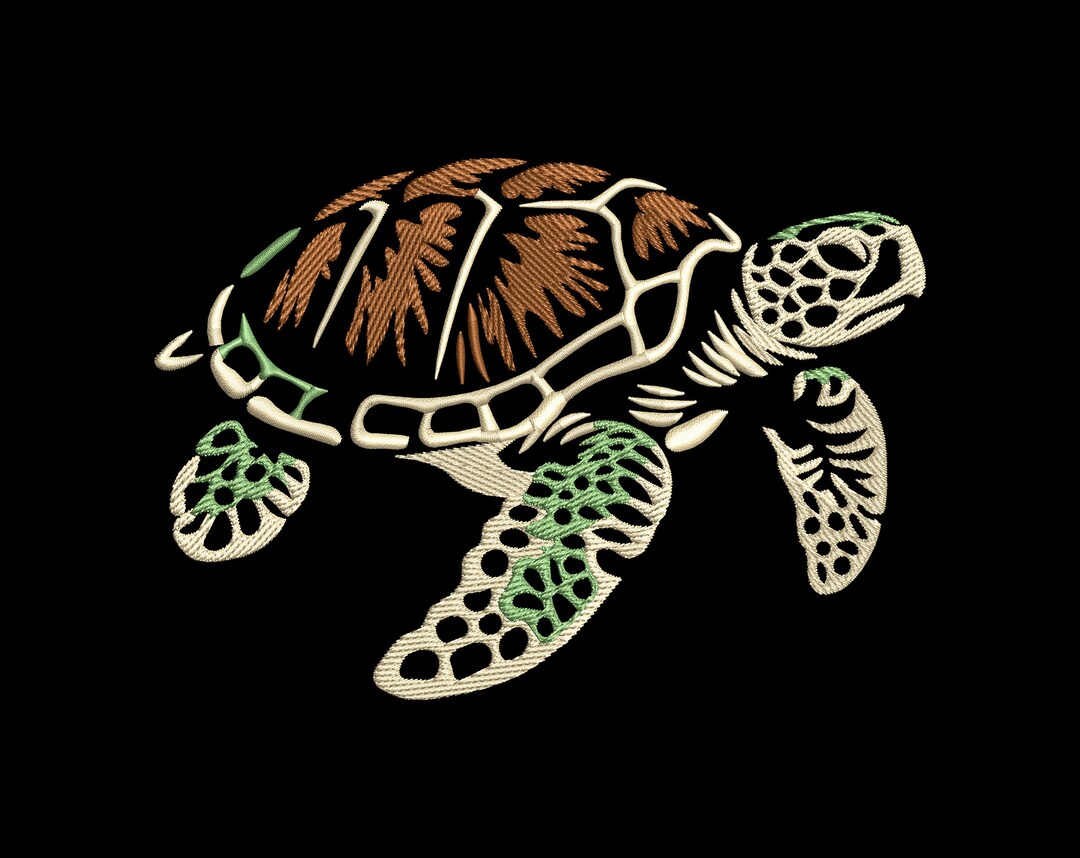 Realistic Turtle Embroidery Design, Sea Creature Pattern for Dark ...