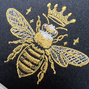 Queen Bee Embroidery Design - Royal Luxurious Insect for Dark Textiles ...