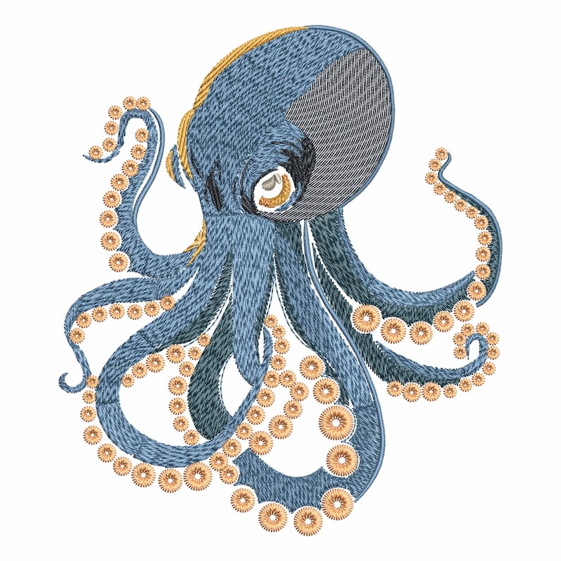 Bright Octopus Embroidery Design – Nautical Ocean Animal Tentacle ...