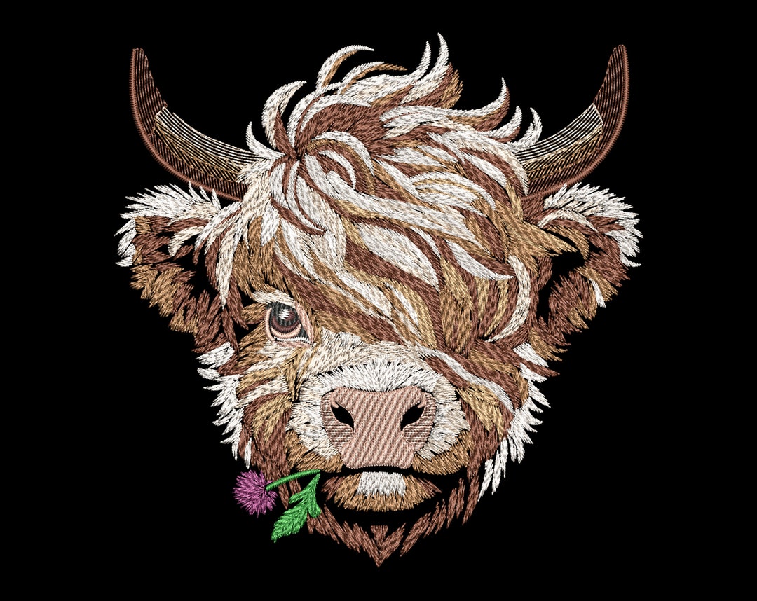 Adorable Highland Cow Embroidery Design – Rustic Farm Animal Pattern ...