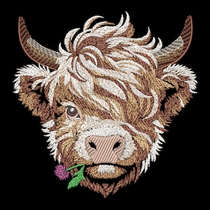 Adorable Highland Cow Embroidery Design – Rustic Farm Animal Pattern ...