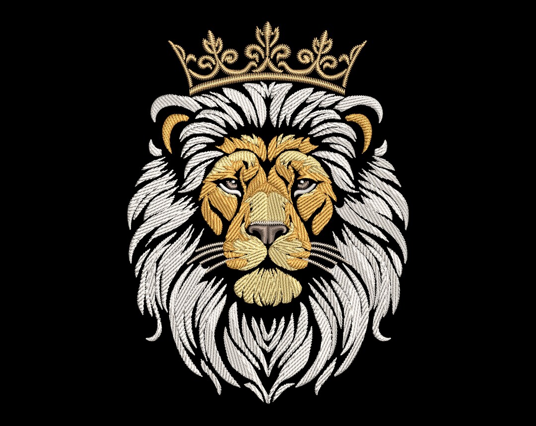 Crowned Lion King Embroidery Design - Noble Monarch for Dark Textiles ...