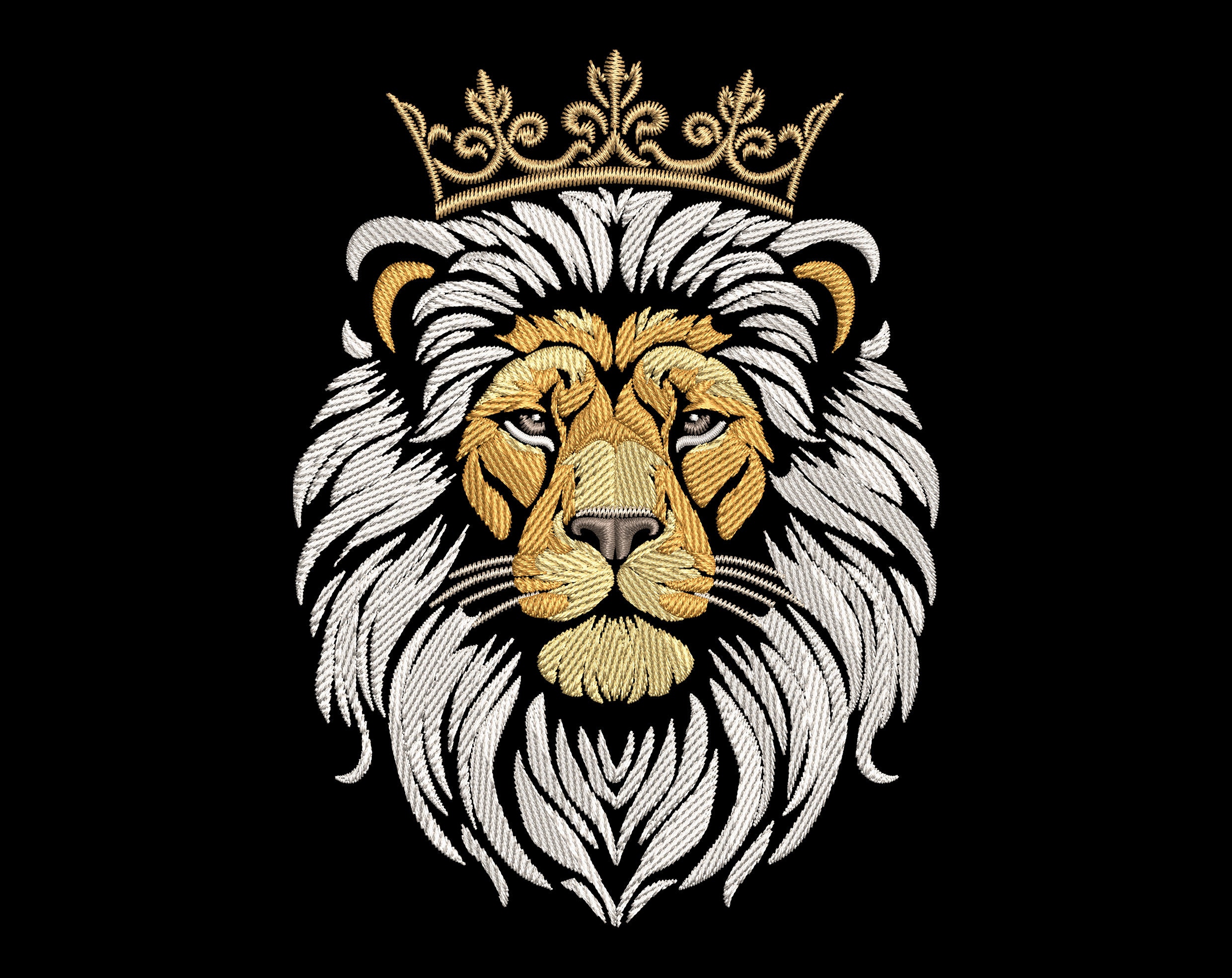 Crowned Lion King Embroidery Design - Noble Monarch for Dark Textiles ...