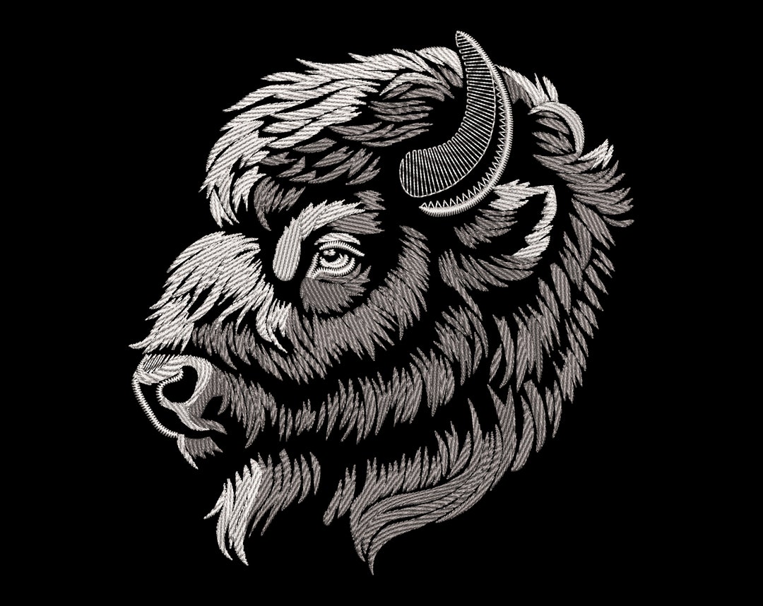 Monochrome Bison Head Embroidery Design - Majestic Wild Animal Machine ...