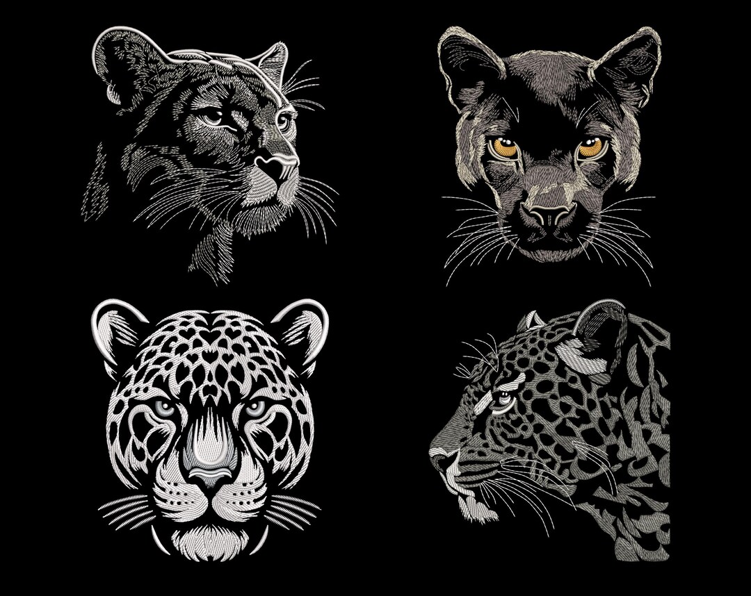 Big Cat Embroidery Design Set - Panther, Leopard, Jaguar Head Patterns ...