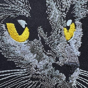 Realistic Black Cat Embroidery Design - Fierce Eyes Feline Art, Animal ...