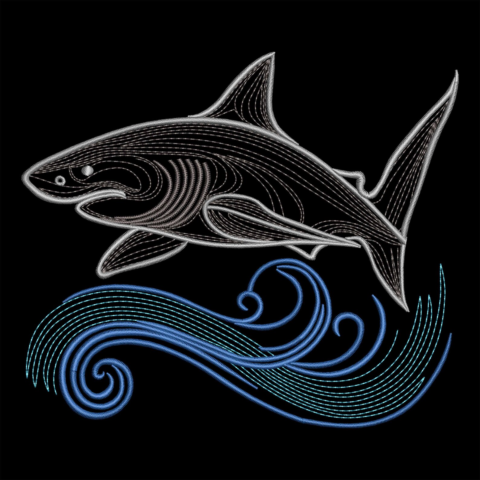 Shark Embroidery Design – Ocean Waves, Marine Wildlife Pattern ...