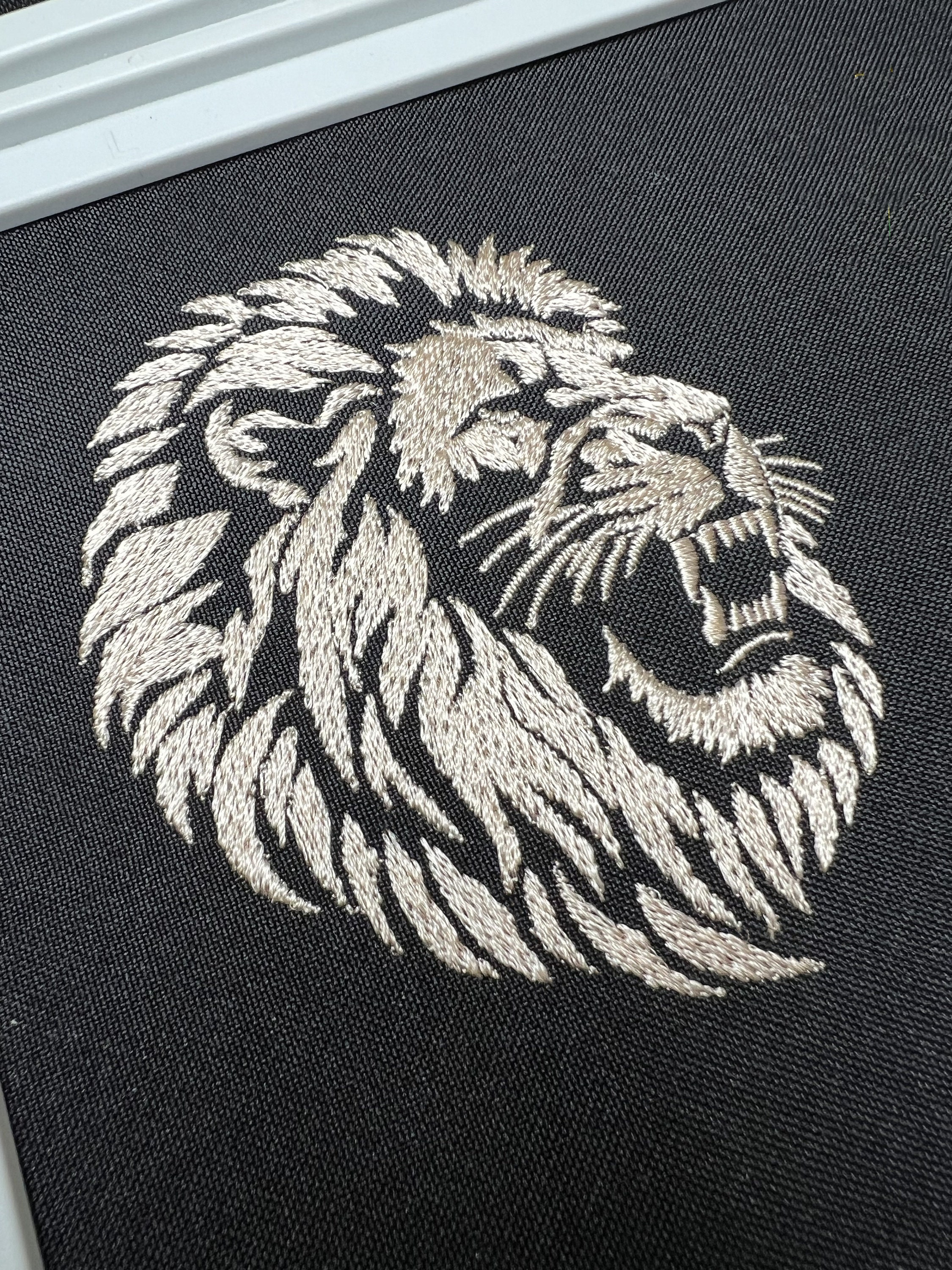 Fierce Lion Head Embroidery Design Royal Angry Feline for Dark Textiles ...
