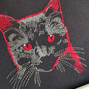 Gothic Cat Embroidery Design - Black Cat With Red Accents PES File ...