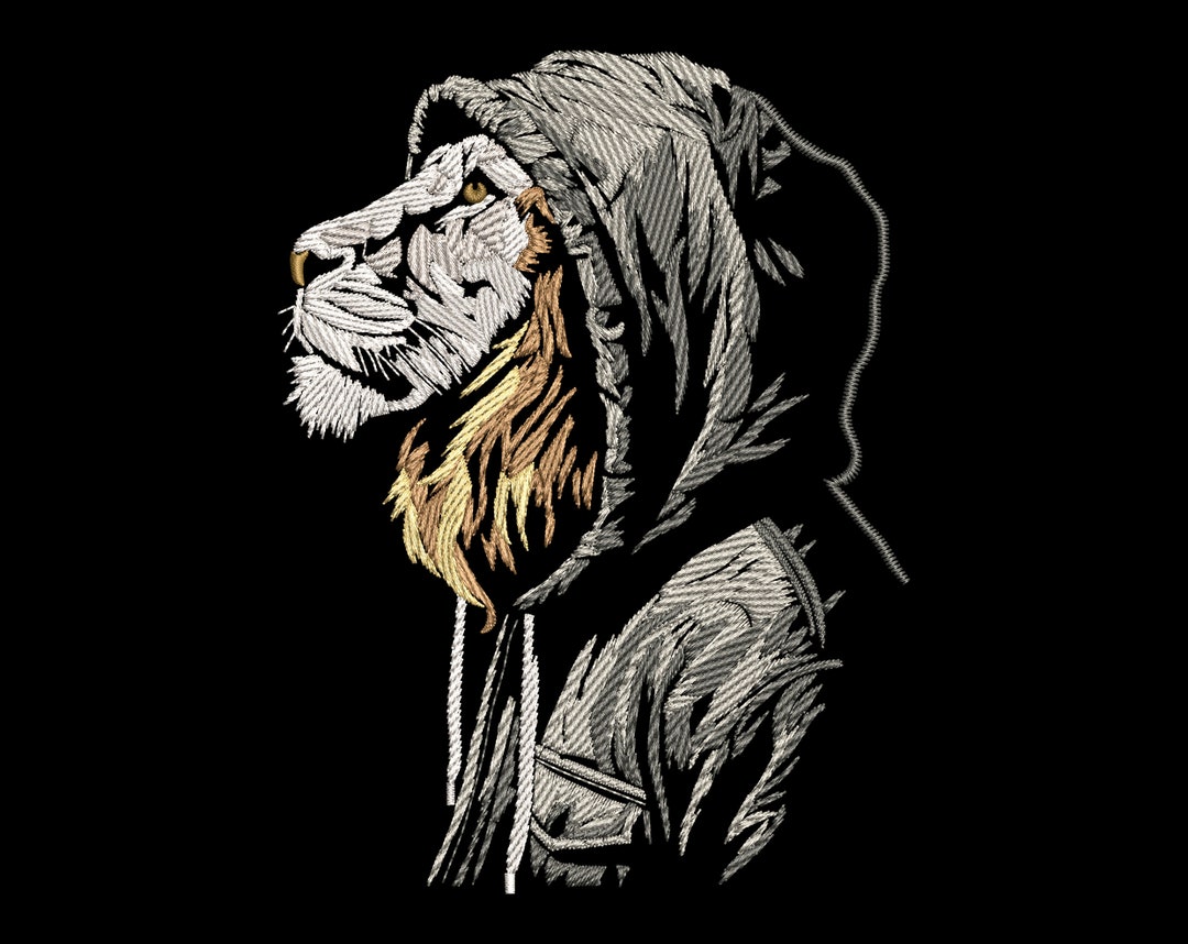 Lion in Hoodie Embroidery Design - Urban Style Animal Pattern Optimized ...