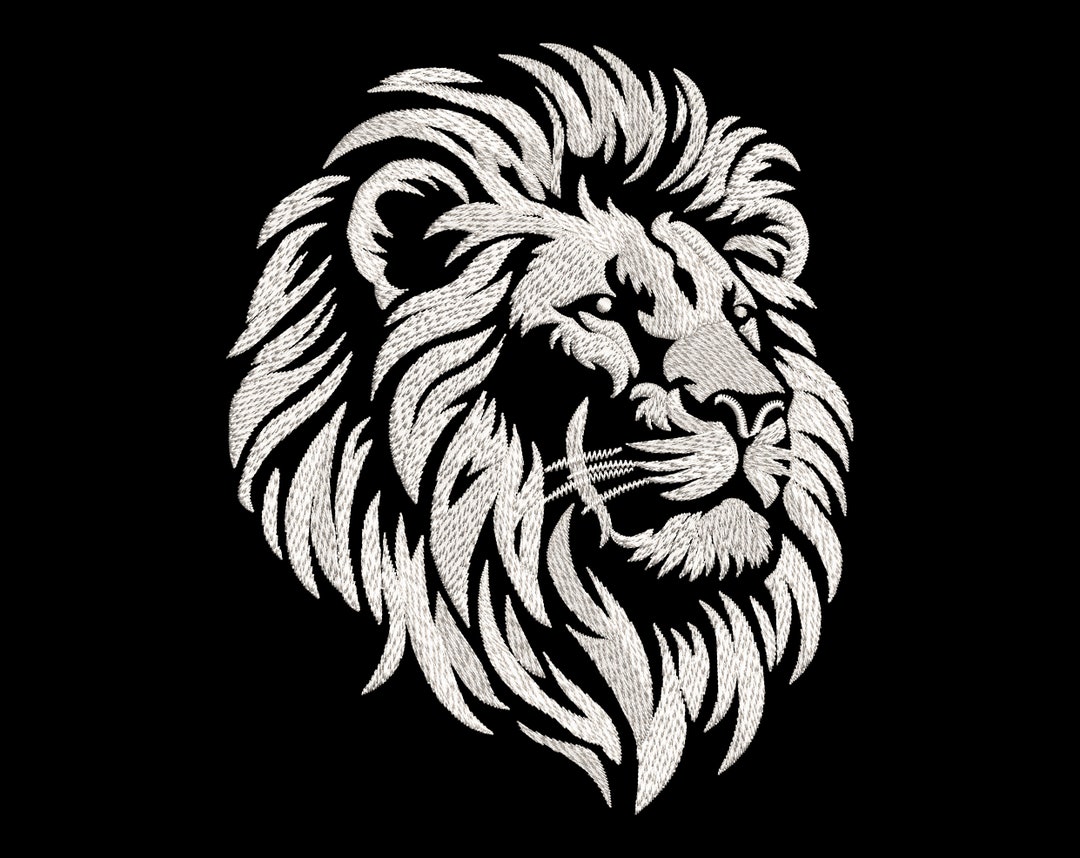 White Lion Head Embroidery Design - African King Face for Dark Textiles ...
