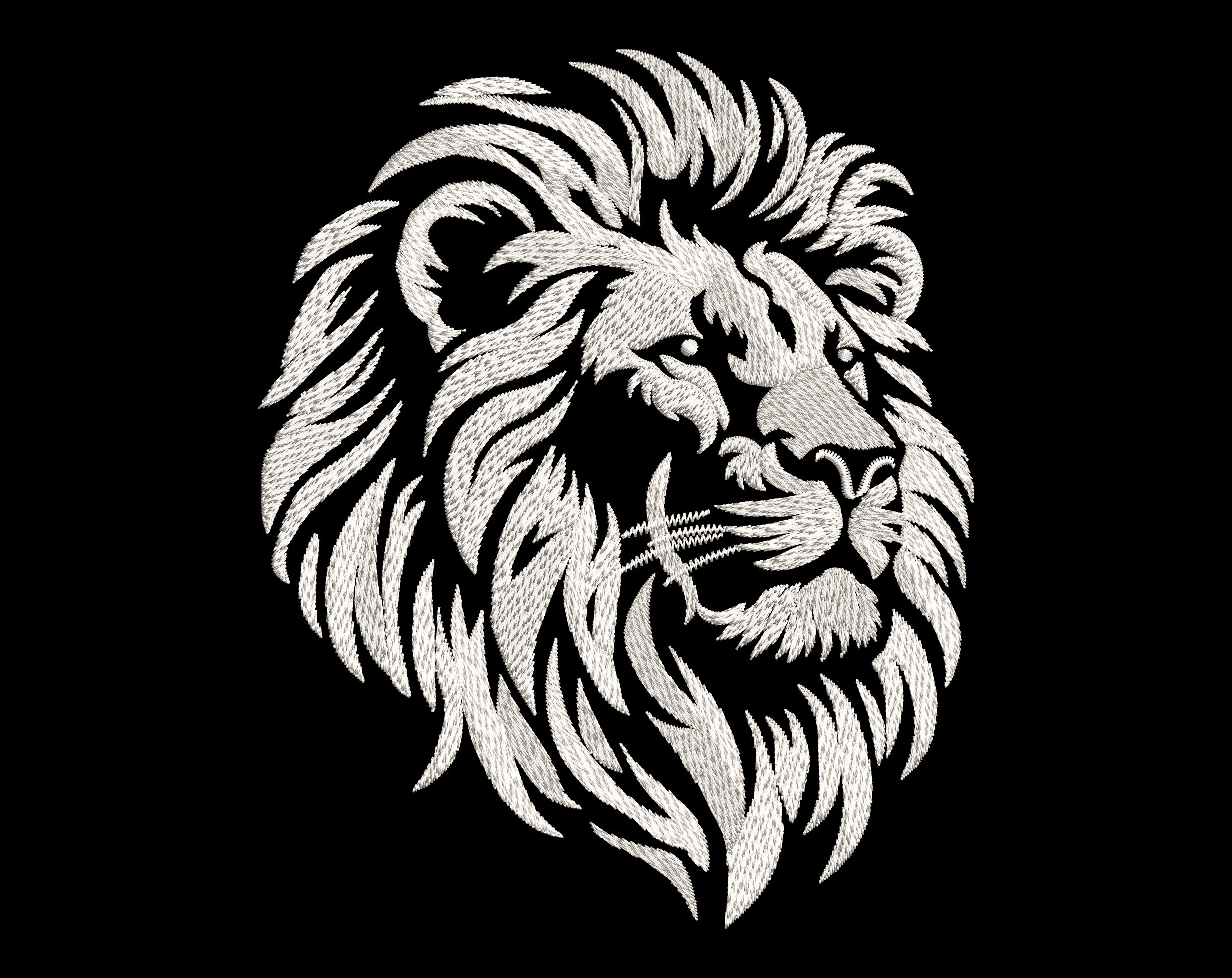 White Lion Head Embroidery Design - African King Face for Dark Textiles ...