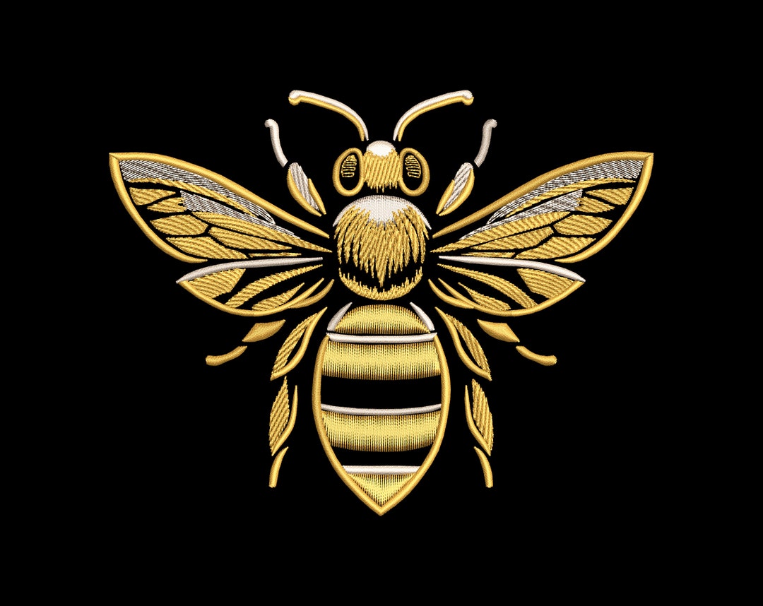 Elegant Golden Bee Embroidery Design - Royal Luxurious Insect for Dark ...
