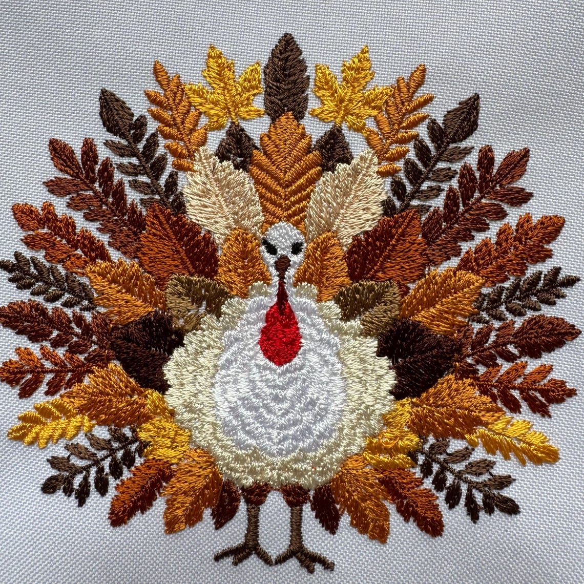 Autumn Turkey Embroidery Design – Fall Leaf Pattern, Thanksgiving ...