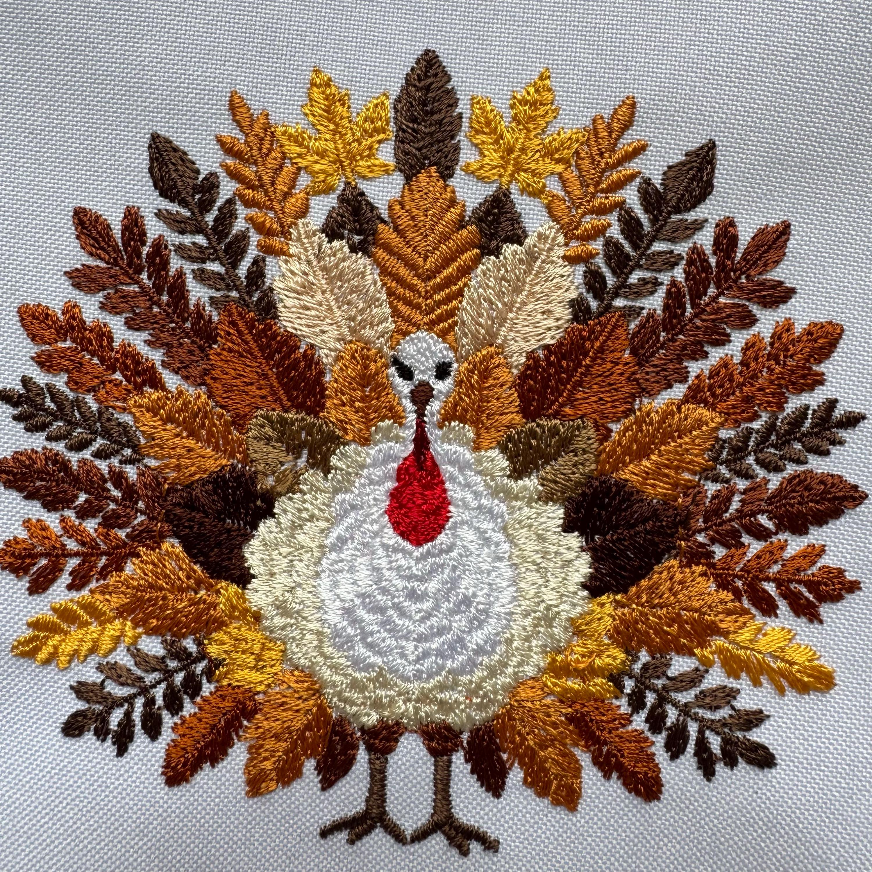 Autumn Turkey Embroidery Design – Fall Leaf Pattern, Thanksgiving ...