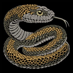 Realistic Snake Embroidery Design – Coiled Serpent Pattern for Wildlife ...
