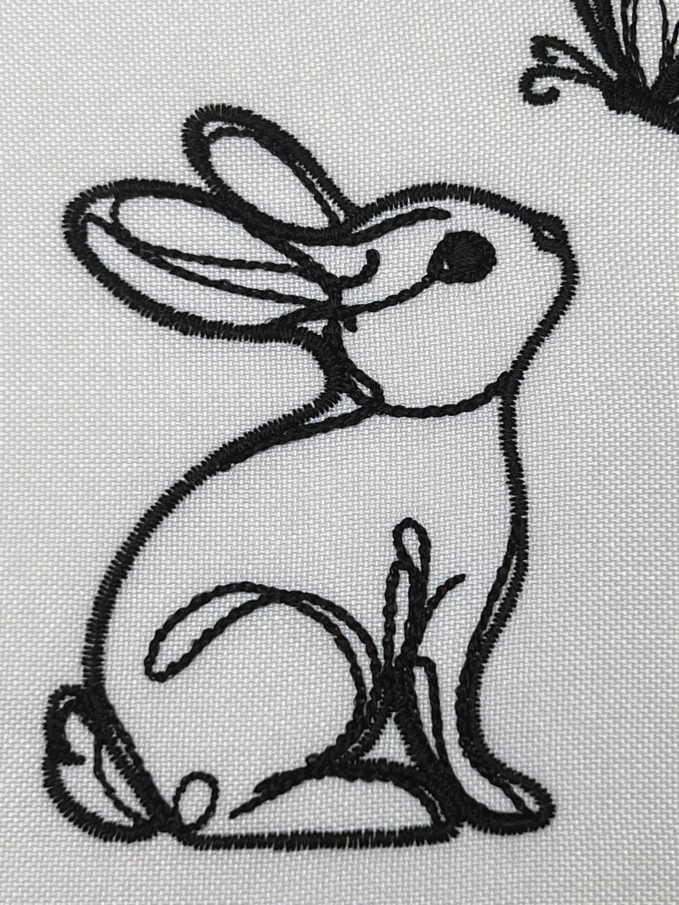 Bunny and Butterfly Line Art Machine Embroidery Design - Cute Rabbit ...